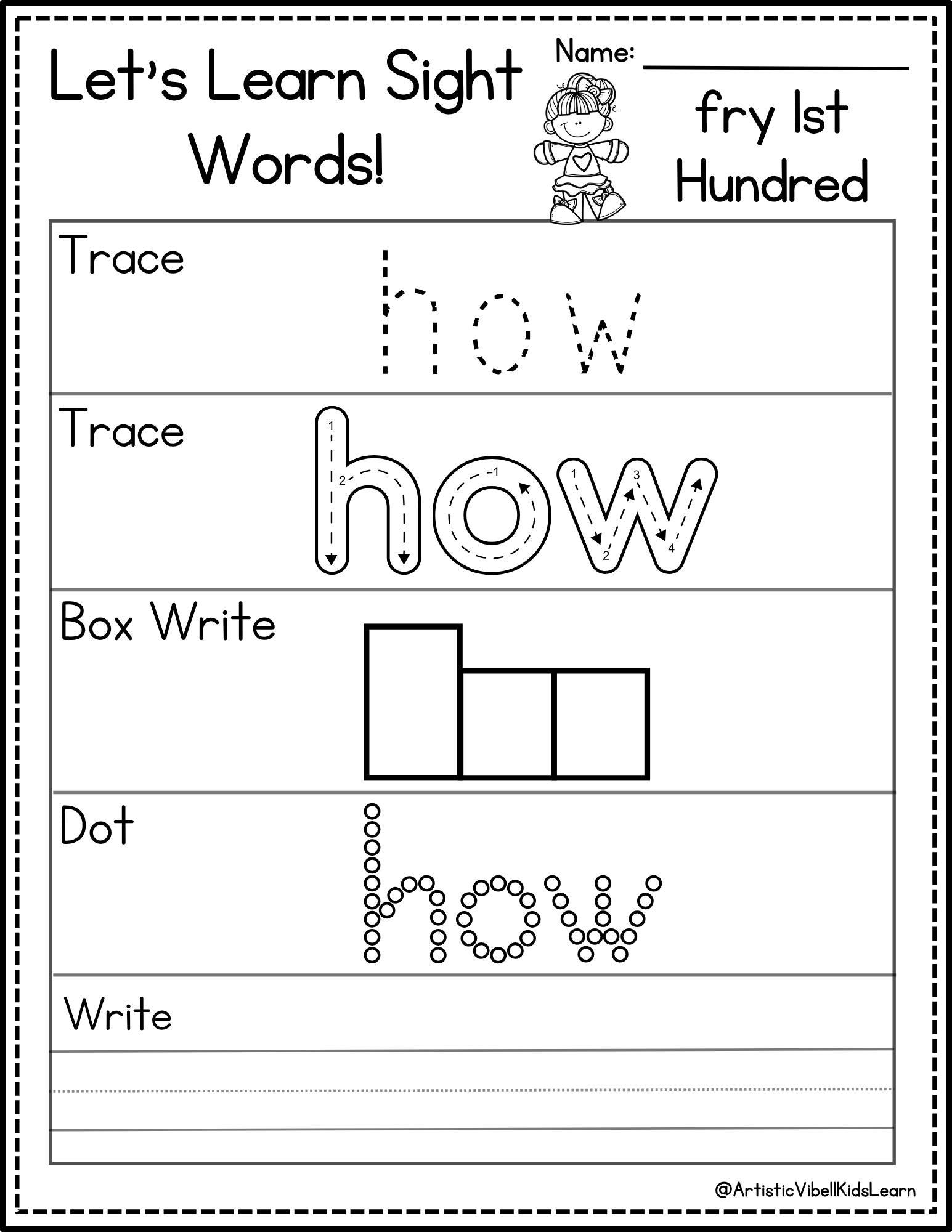 100 Printable Let's Learn Fry 1st Hundred Sight Words Worksheets ...