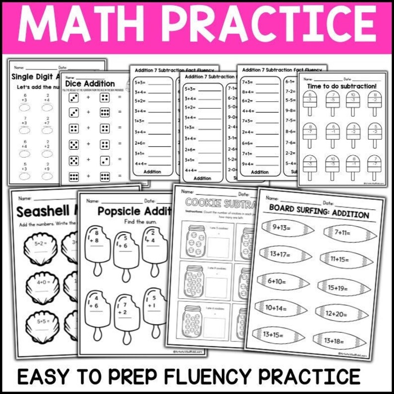 57 Math and Literacy Kindergarten Worksheets No Prep Addition ...
