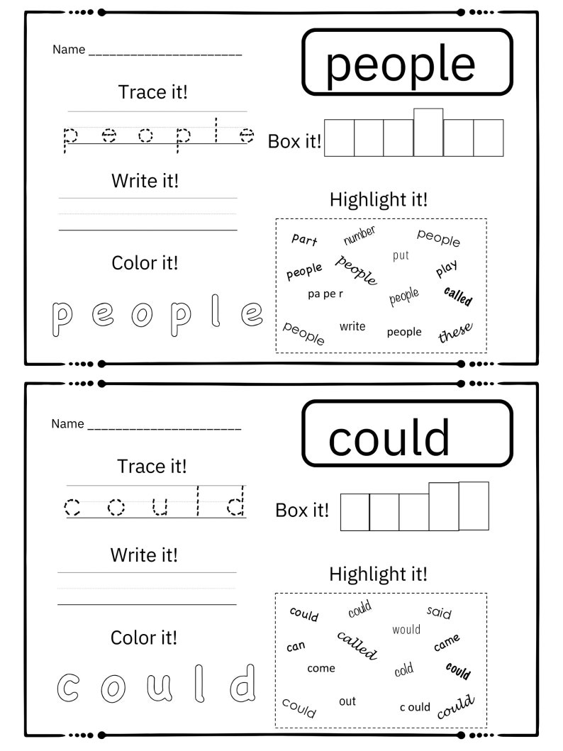 100 Engaging Sight Word Activity Worksheets for Kids Sight Word High ...