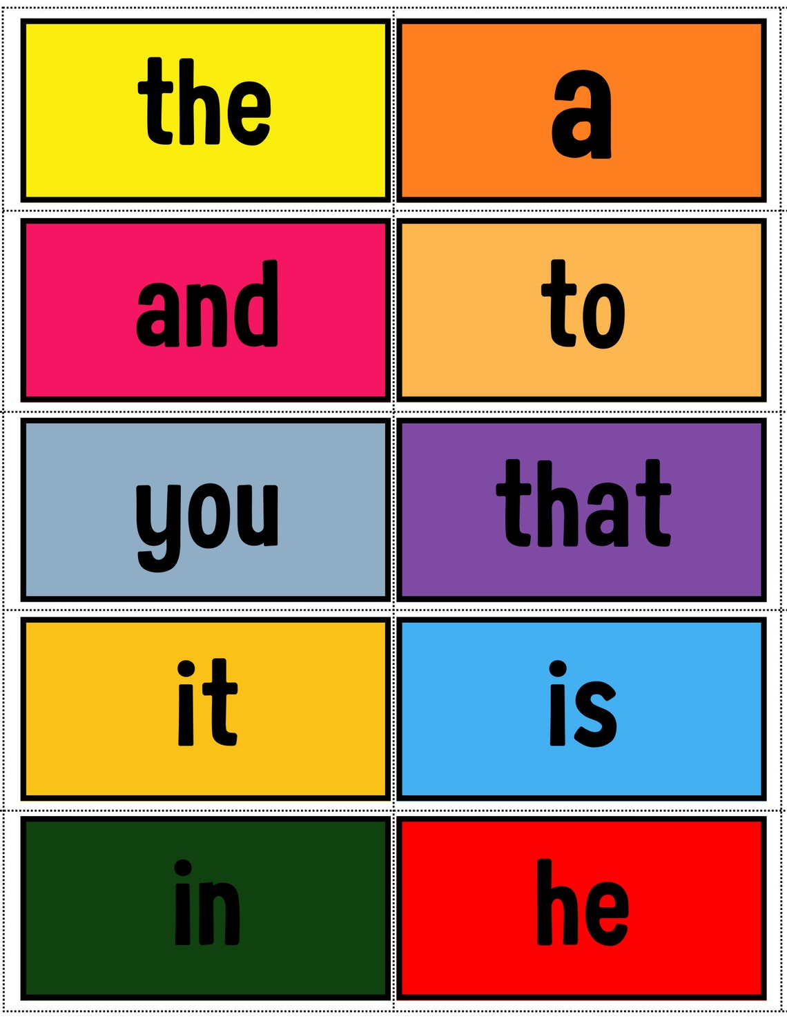 100 Printable Fry's First Hundred Sight Word Flashcards. Prek-1st Grade ...