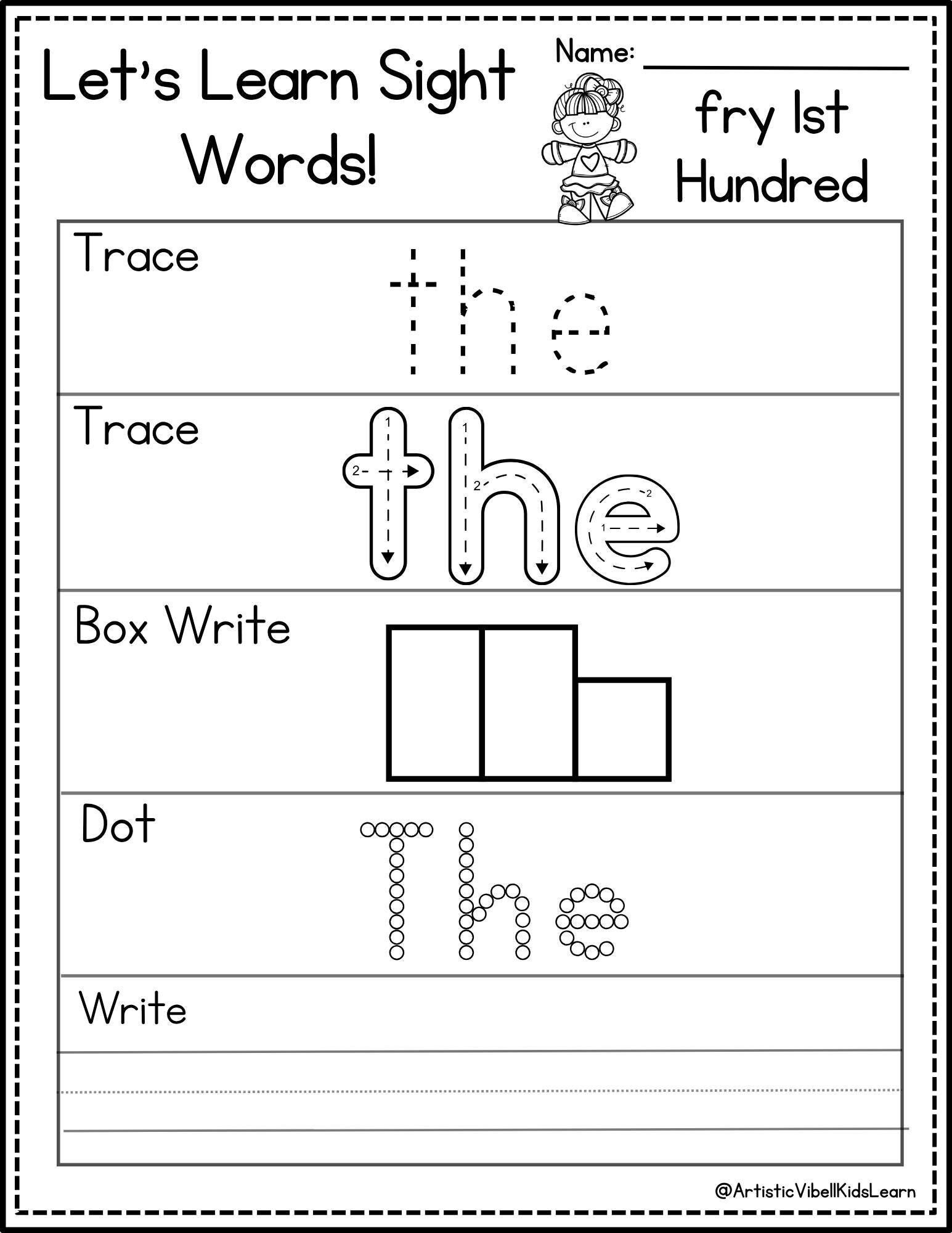 100 Printable Lets Learn Fry 1st Hundred Sight Words Worksheets