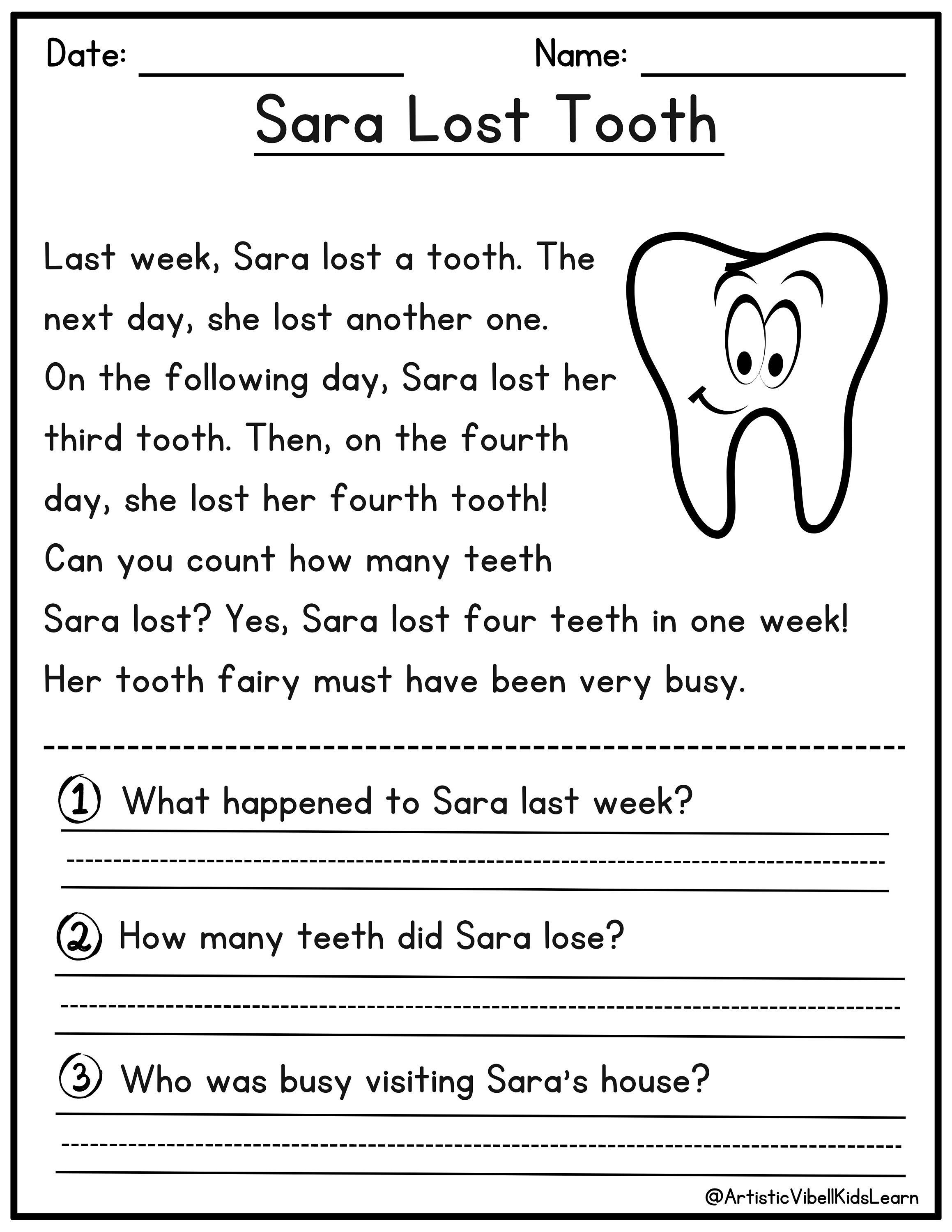 Reading Comprehension Printable Kindergarten First Grade Worksheets ...