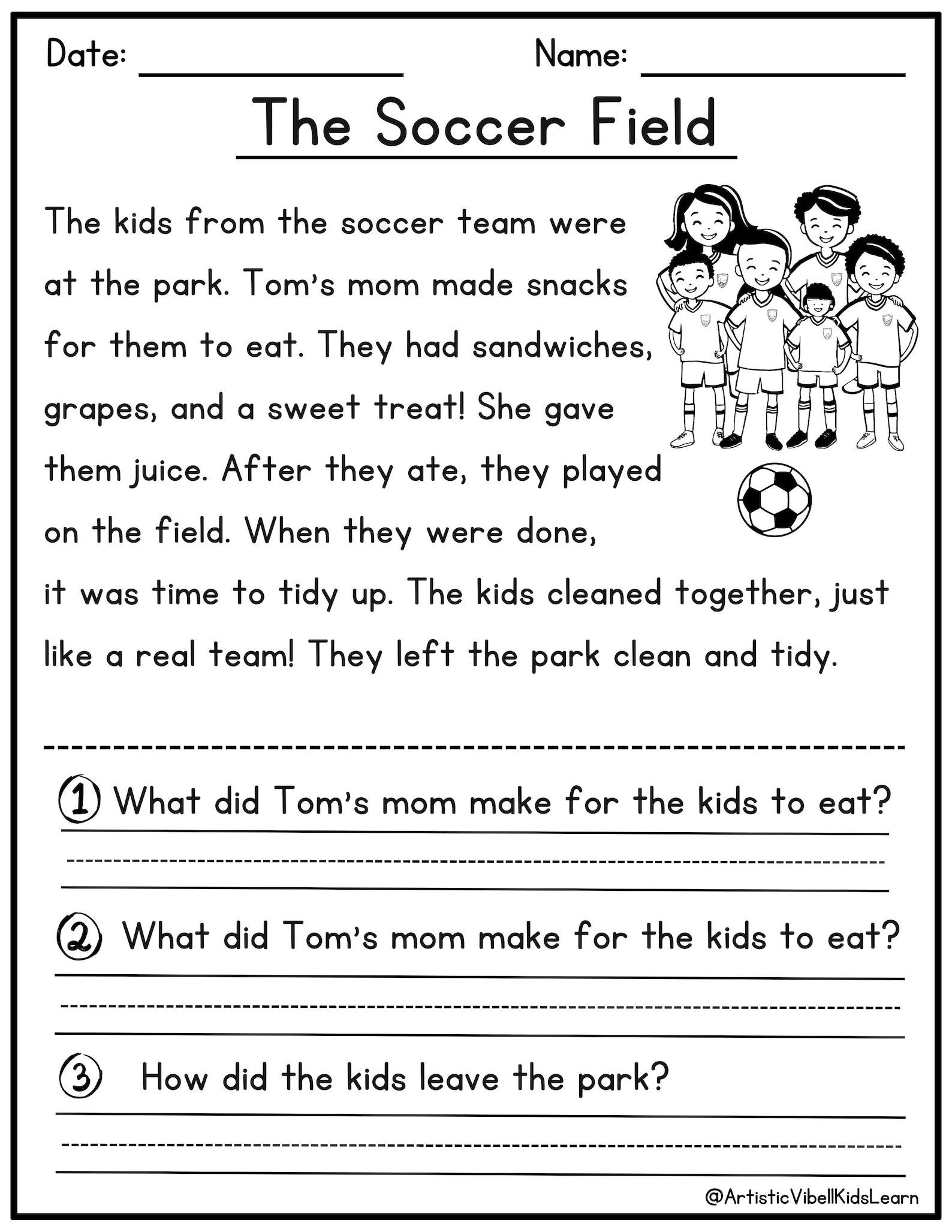 Reading Comprehension Printable Kindergarten First Grade Worksheets ...