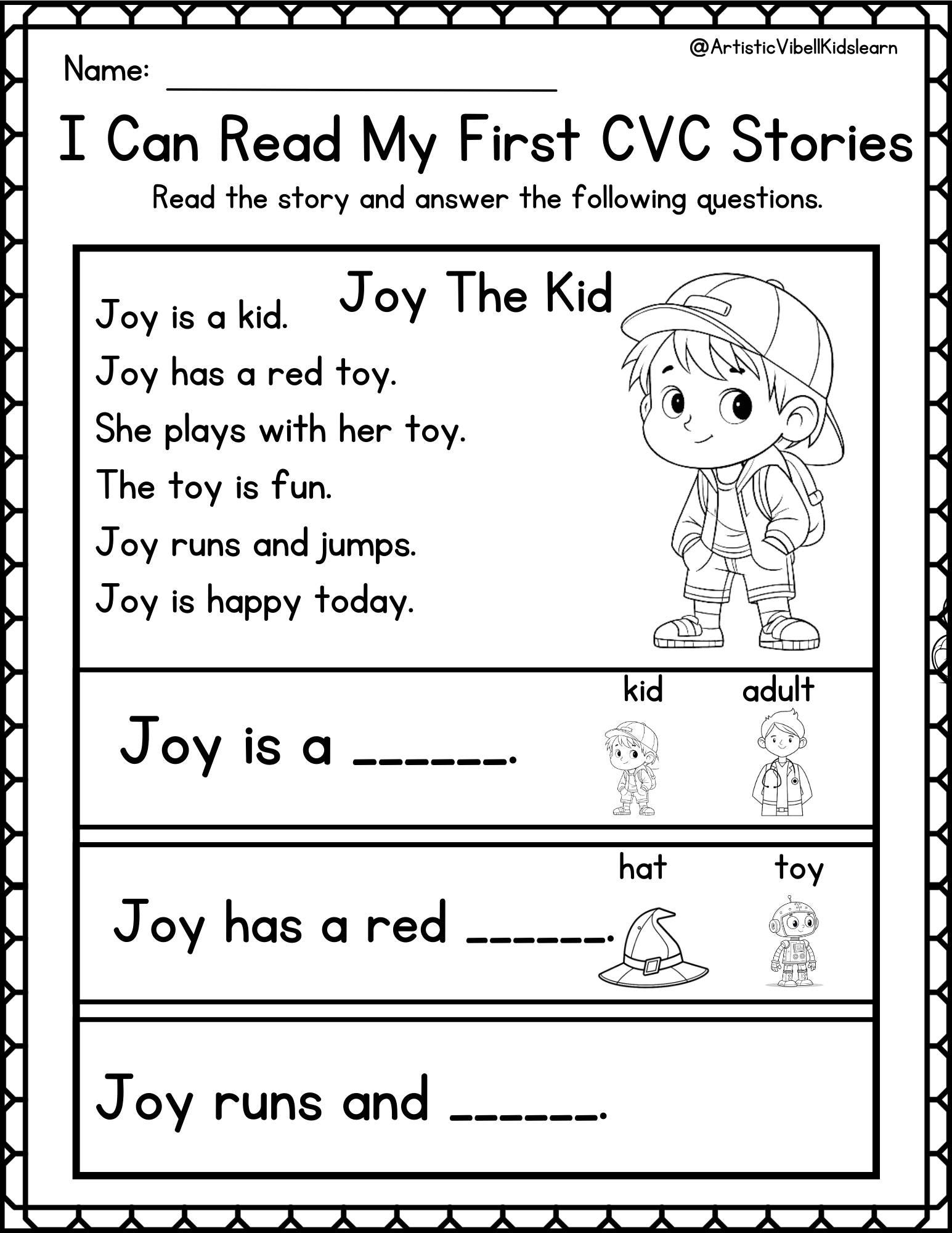 Phonics Worksheets My First CVC Sentences for Kindergarten and First ...