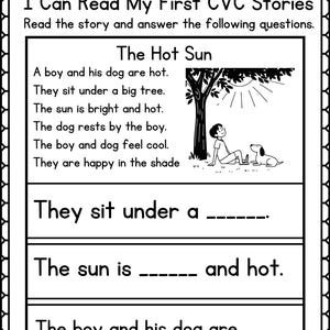 Phonics Worksheets My First CVC Sentences for Kindergarten and First ...