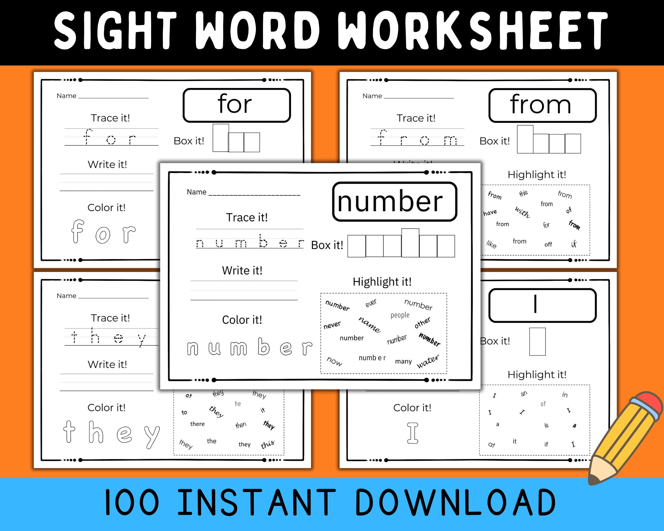 100 Sight Word Worksheet Fry Sight Words Prek-1st Grade Engaging 100 ...