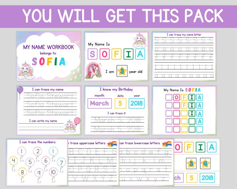 Printable Name Workbook Personalized Name Tracing and Writing Practice ...