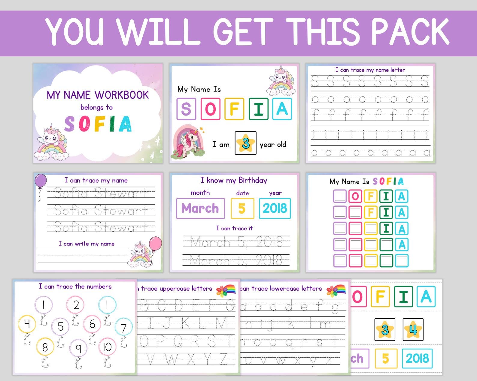 Printable Name Workbook Personalized Name Tracing and Writing Practice ...