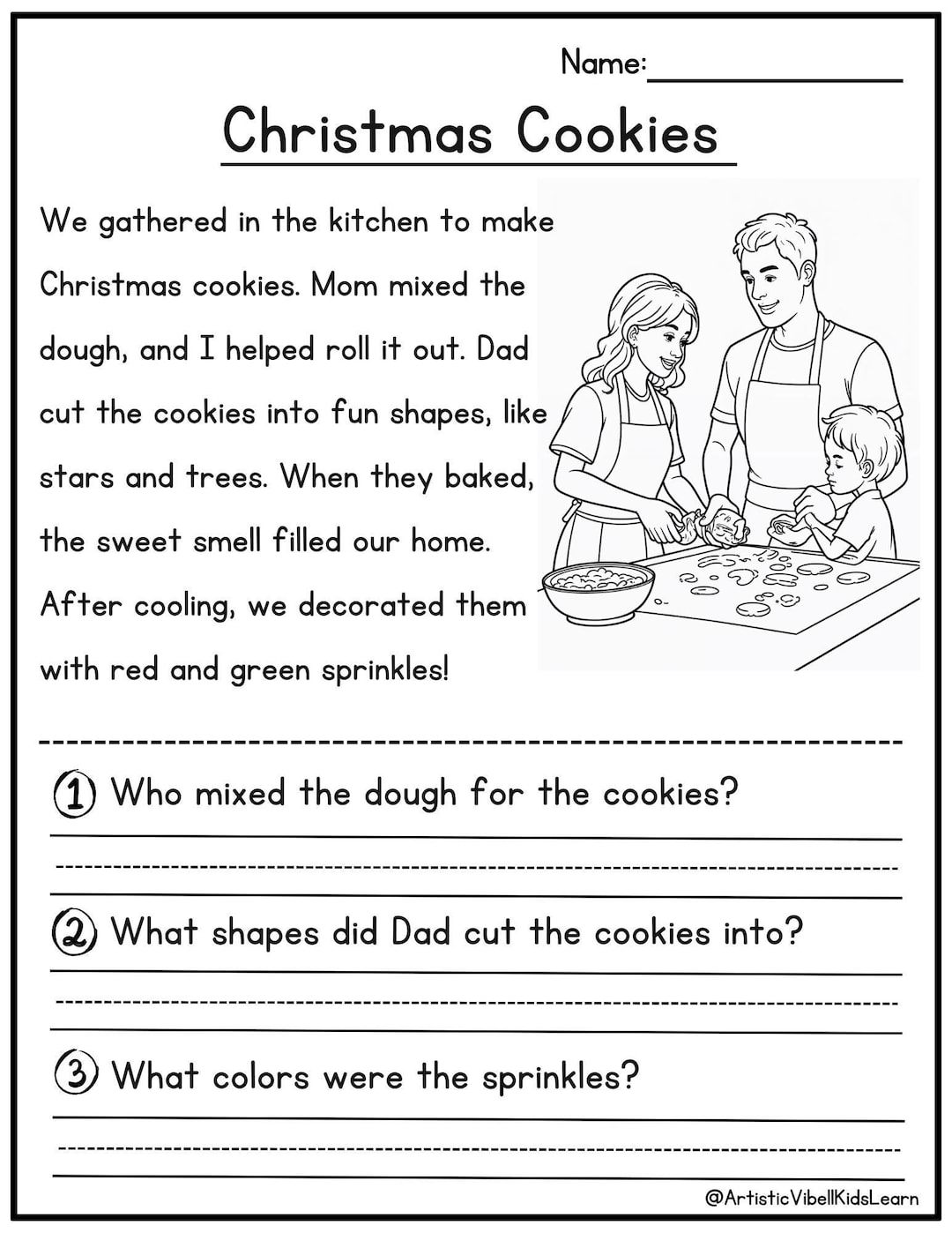 50 Christmas Reading Comprehension Printable - Kindergarten - First ...
