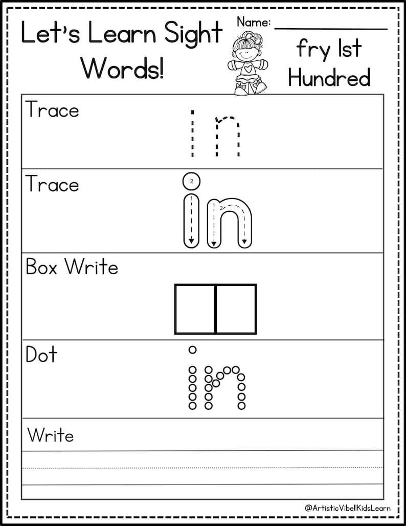 100 Printable Let's Learn Fry 1st Hundred Sight Words Worksheets ...