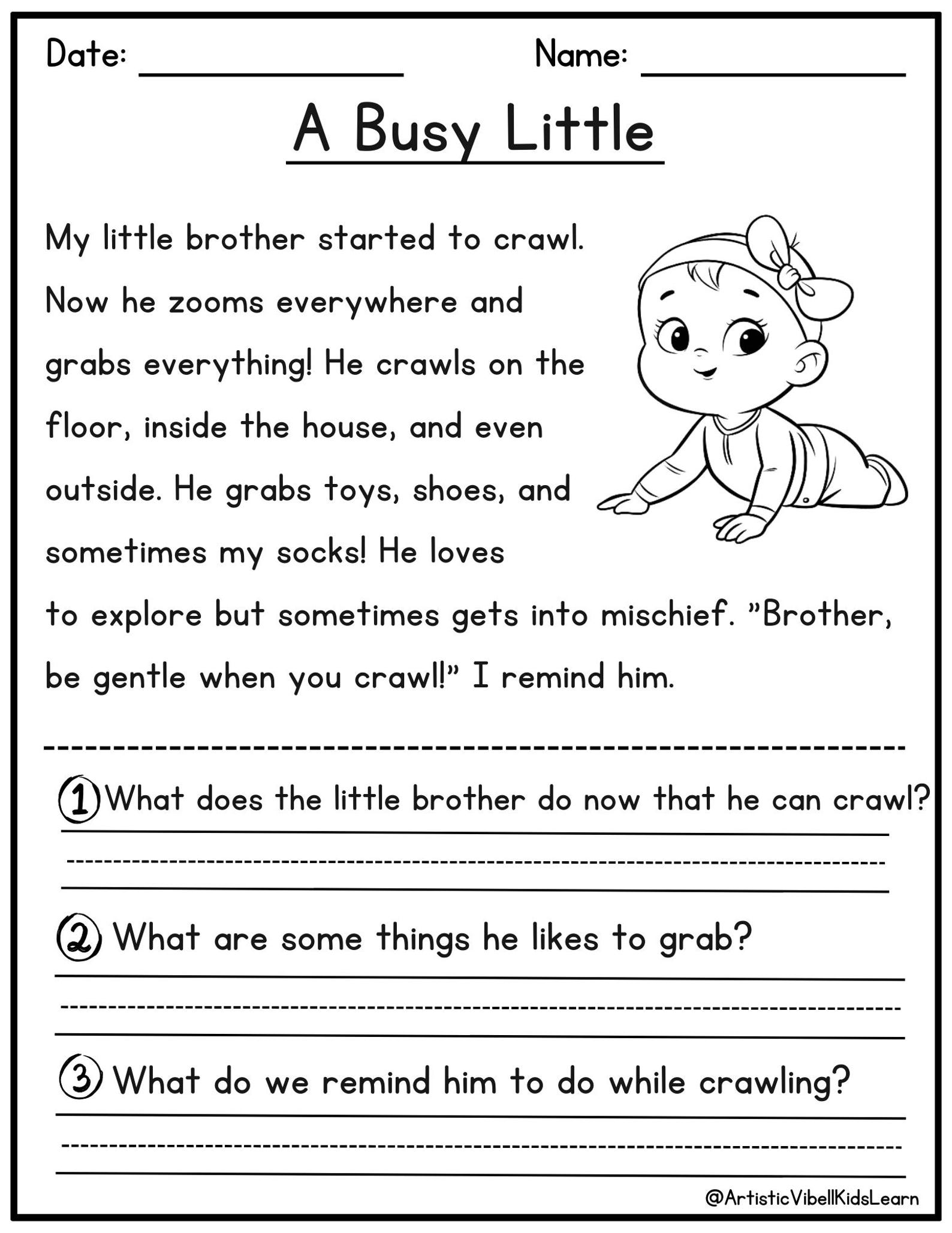 Reading Comprehension Printable - Kindergarten - First Grade ...