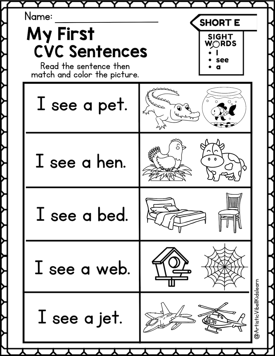 Phonics Worksheets My First CVC Sentences for Kindergarten and First ...