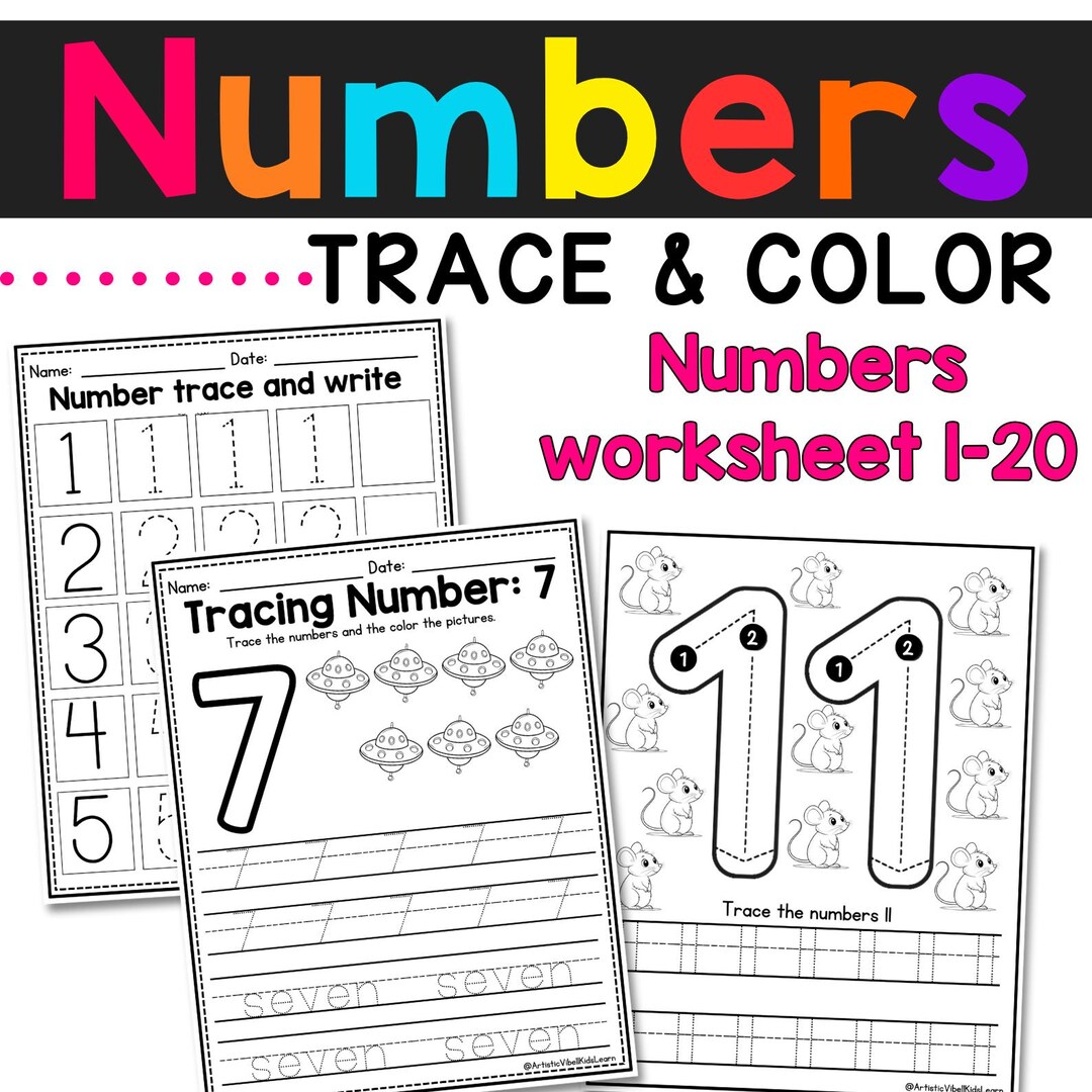 Numbers 1-20 Trace, Count, and Color Worksheets Preschool Numbers ...