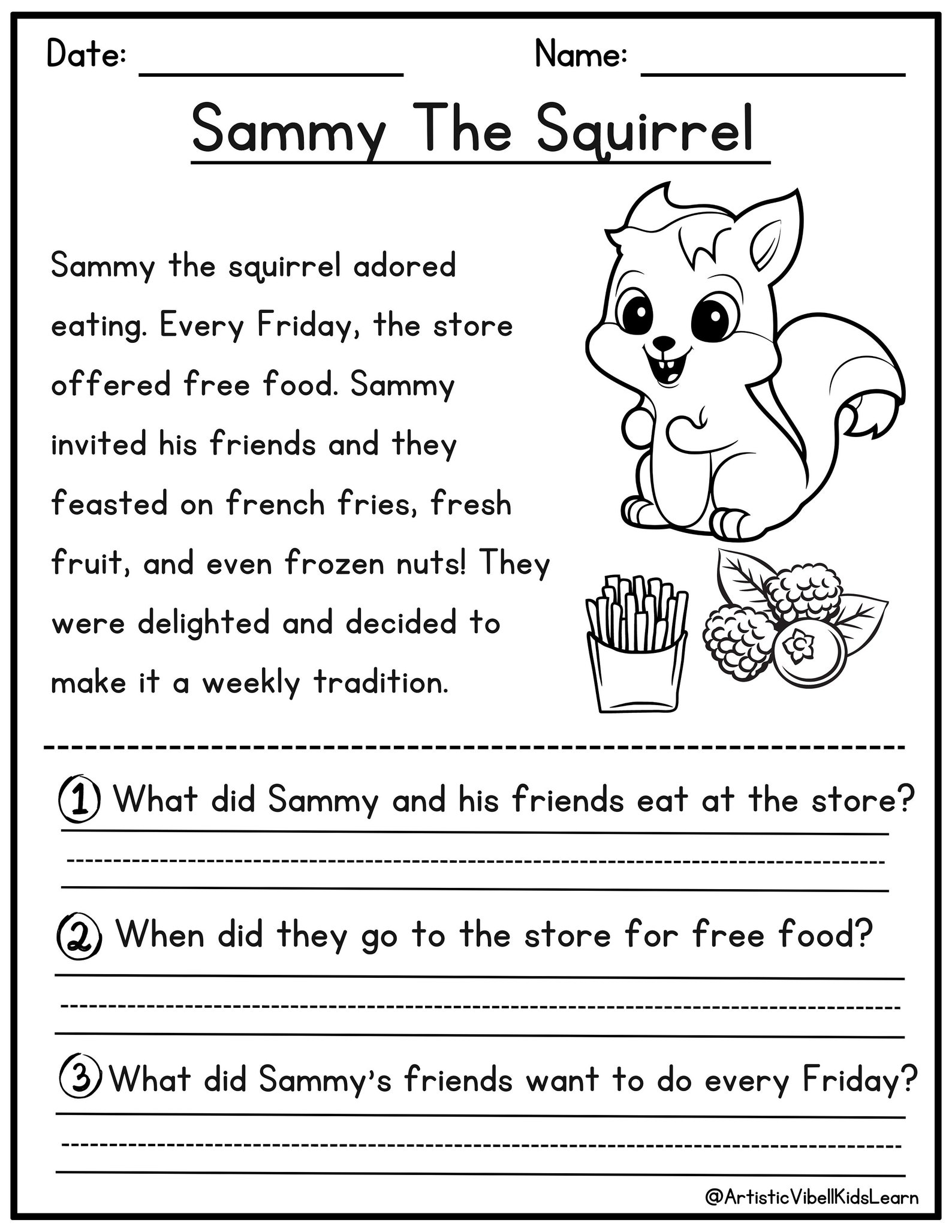 Reading Comprehension Printable Kindergarten First Grade Worksheets ...