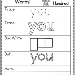 100 Printable Let's Learn Fry 1st Hundred Sight Words Worksheets ...