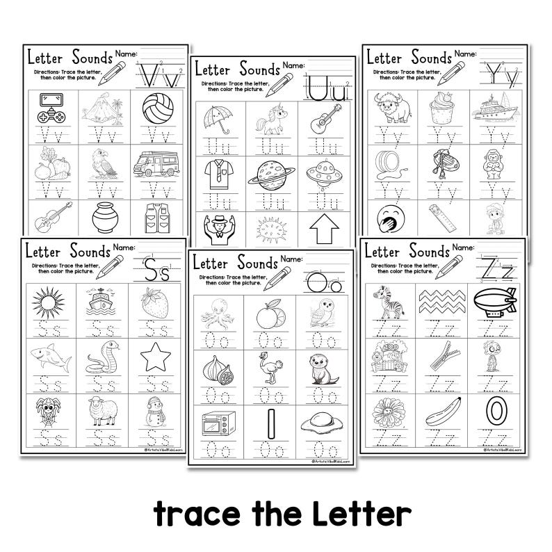 Alphabet Beginning Sounds Worksheets Letters Color & Trace Handwriting ...