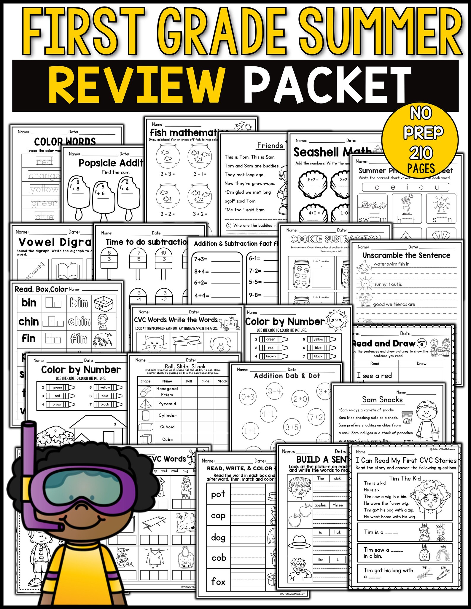 First Grade Summer Review Worksheets Teacher Resources Worksheet Math ...