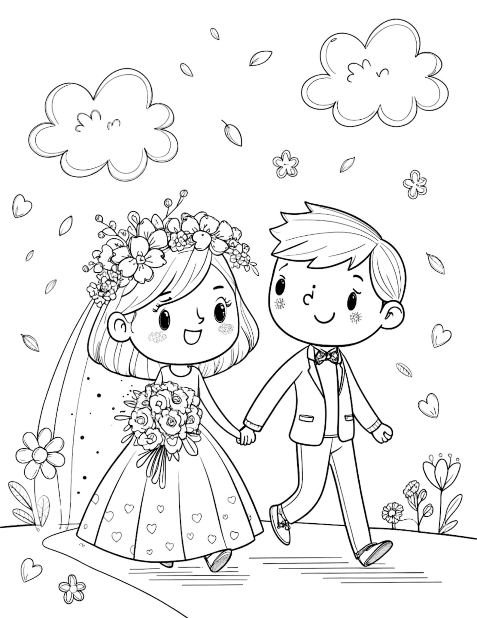 Wedding Coloring Book Printable – Bride and Groom Coloring Pages for ...
