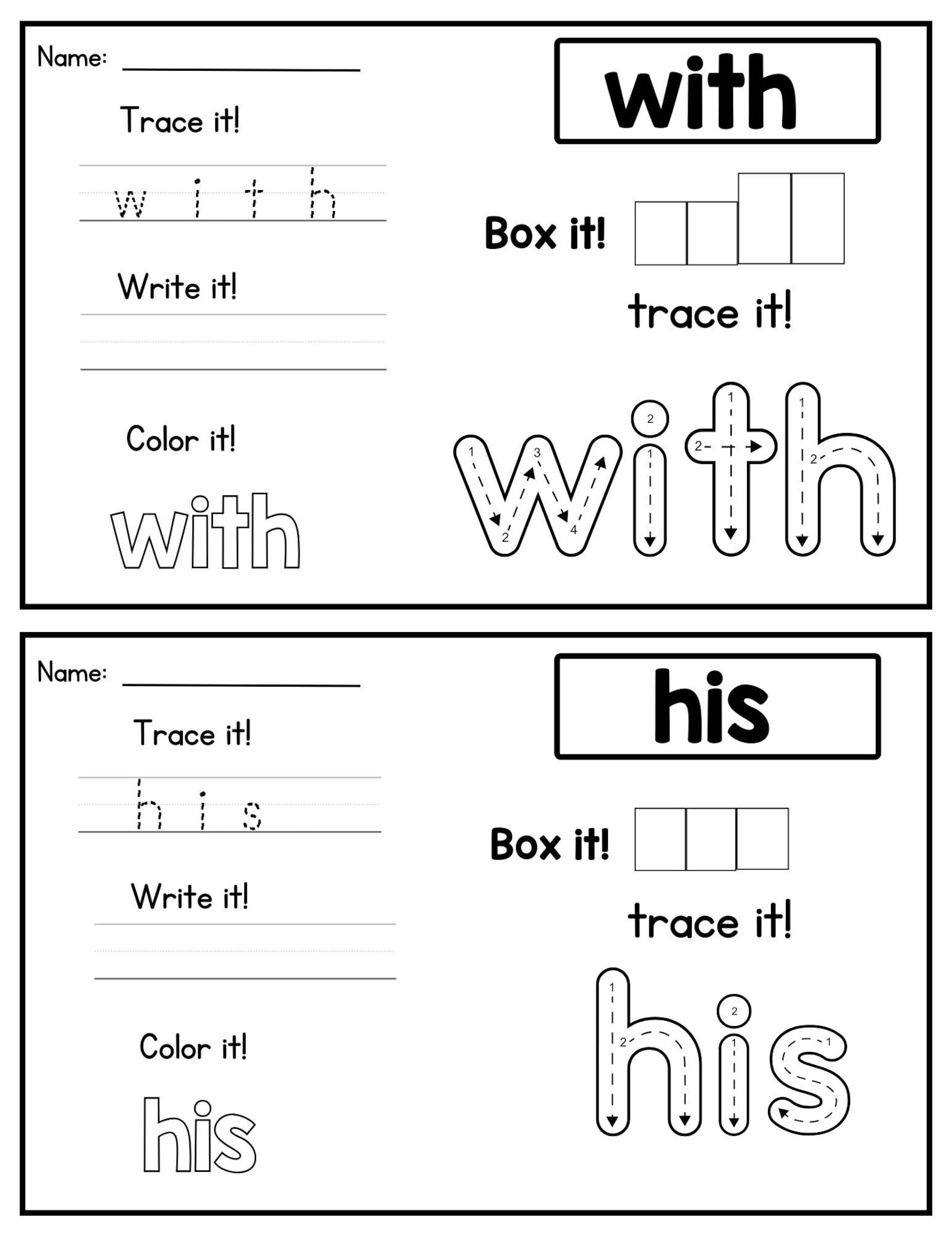 100 Printable Let's Learn Fry 1st Hundred Sight Words Worksheets ...