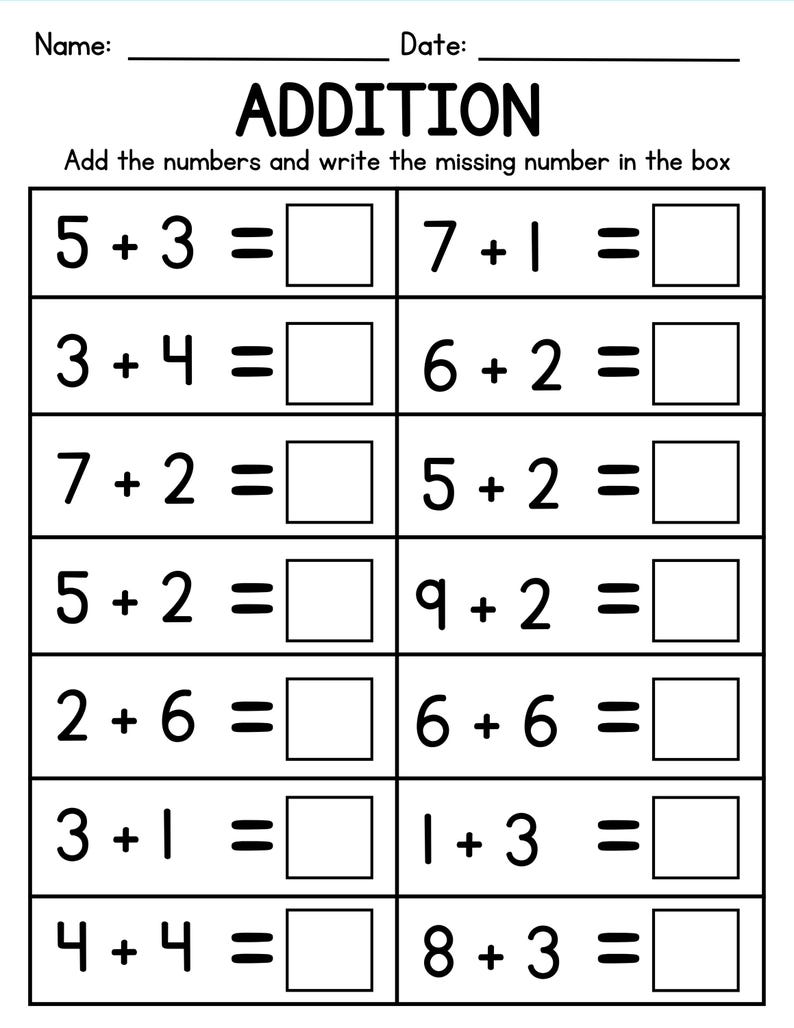 30 Printable Additition Fill in the Blanks Worksheets (numbers 1-20 ...