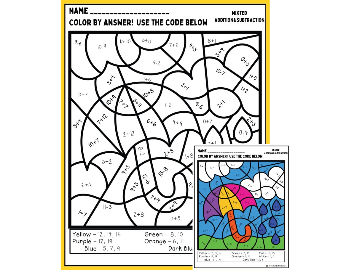 Color by Number Kids Printable Worksheets Spring Spring Addition ...