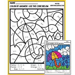 Color by Number Kids Printable Worksheets Spring Spring Addition ...