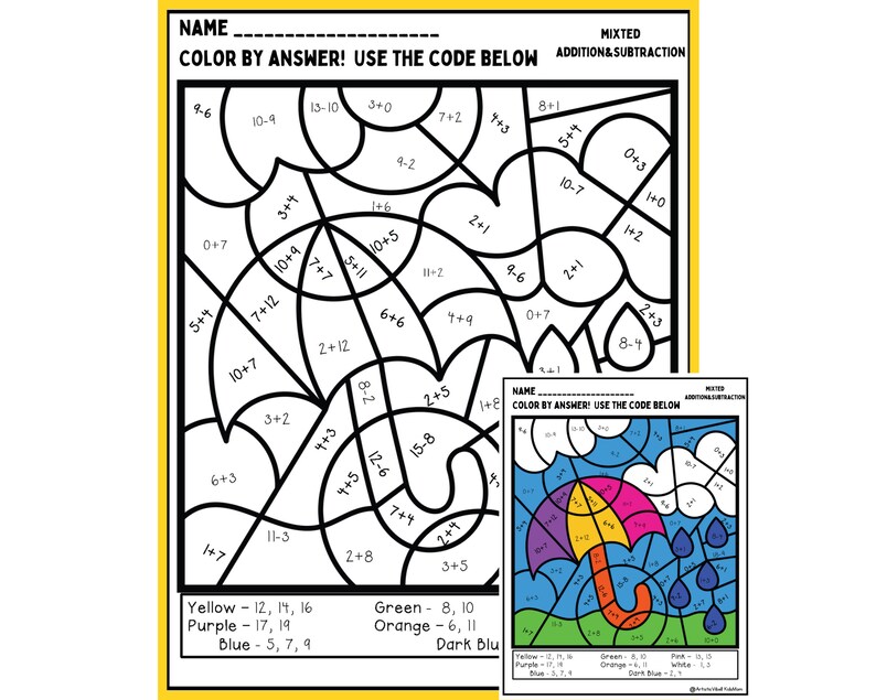 Color by Number Kids Printable Worksheets Spring Spring Addition ...