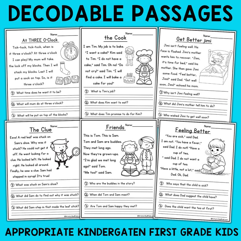 100 First Grade Reading Comprehension Passages Worksheets Sentences ...