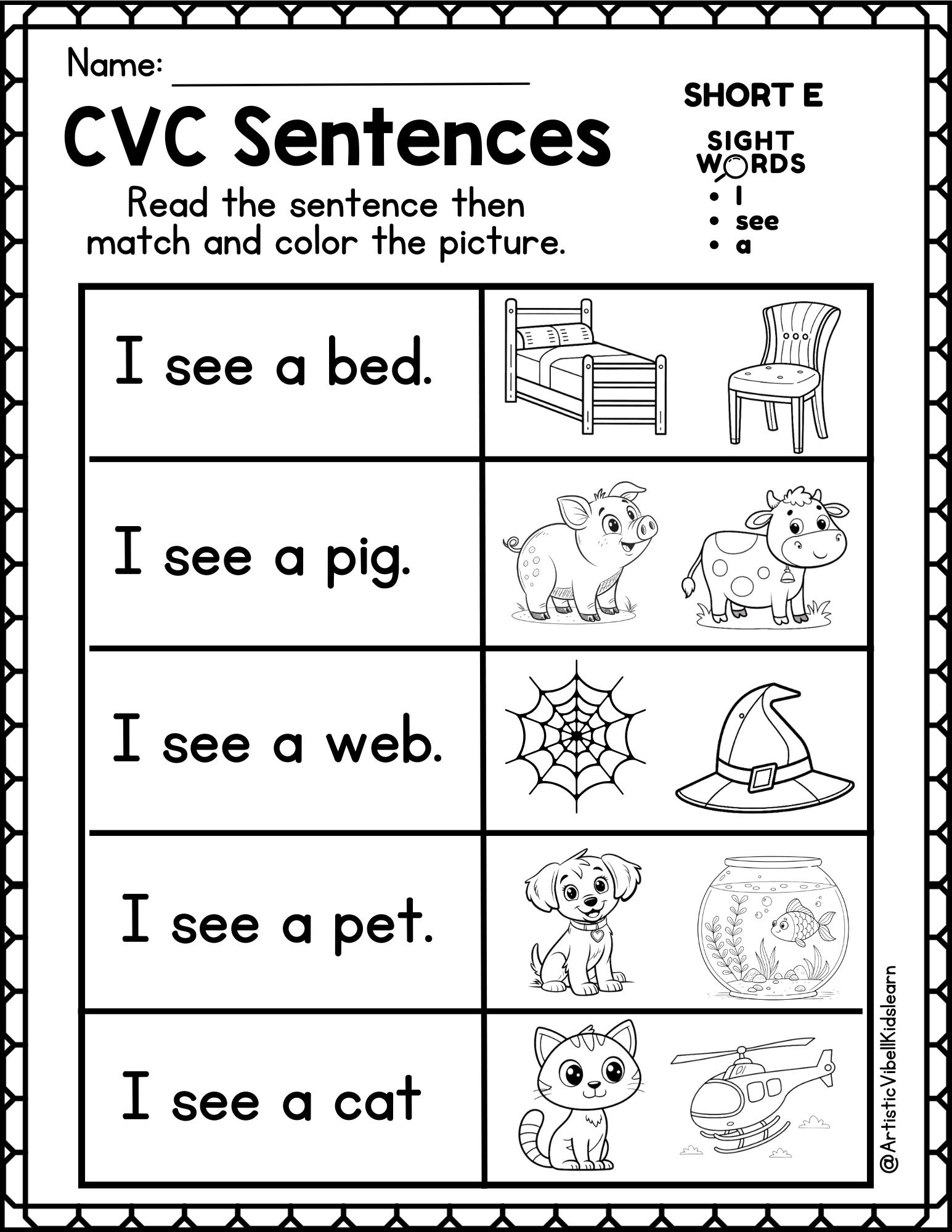 Cvc Word Fluency Worksheets 1st Grade Sentences Cvc Reading Printable ...