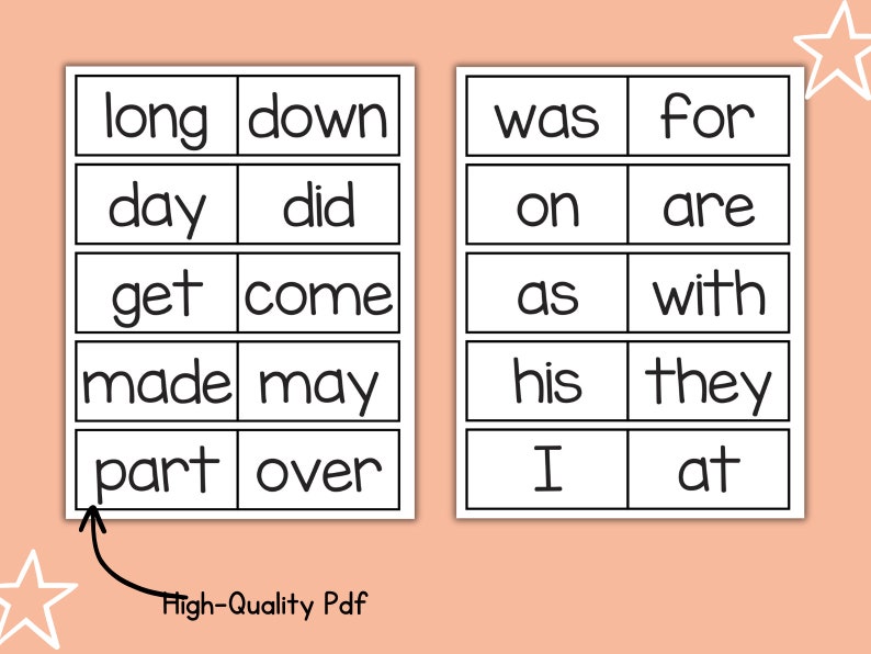 100 Printable Fry's First Hundred Sight Word Flashcards. Kindergarten ...