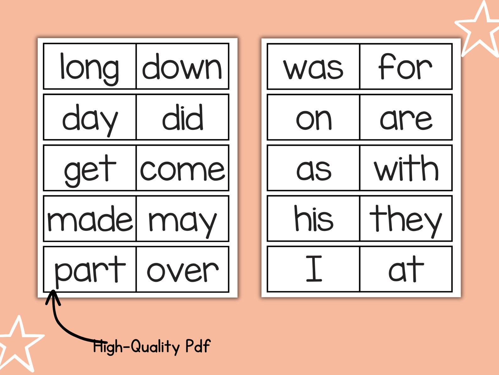 100 Printable Fry's First Hundred Sight Word Flashcards. Kindergarten ...