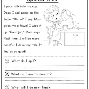 Kindergarten 1st Grade 50 Reading Comprehension Passages Worksheets ...