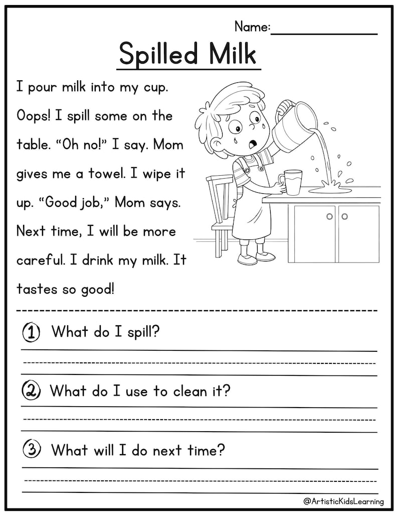 Kindergarten 1st Grade 50 Reading Comprehension Passages Worksheets ...