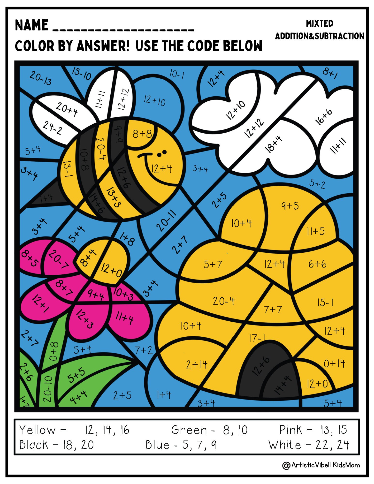 Color by Number Kids Printable Worksheets Spring Spring Addition ...