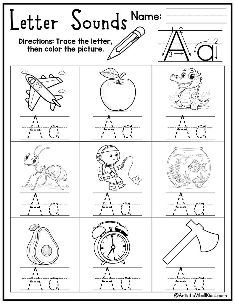 Alphabet Beginning Sounds Worksheets Letters Color & Trace Handwriting ...