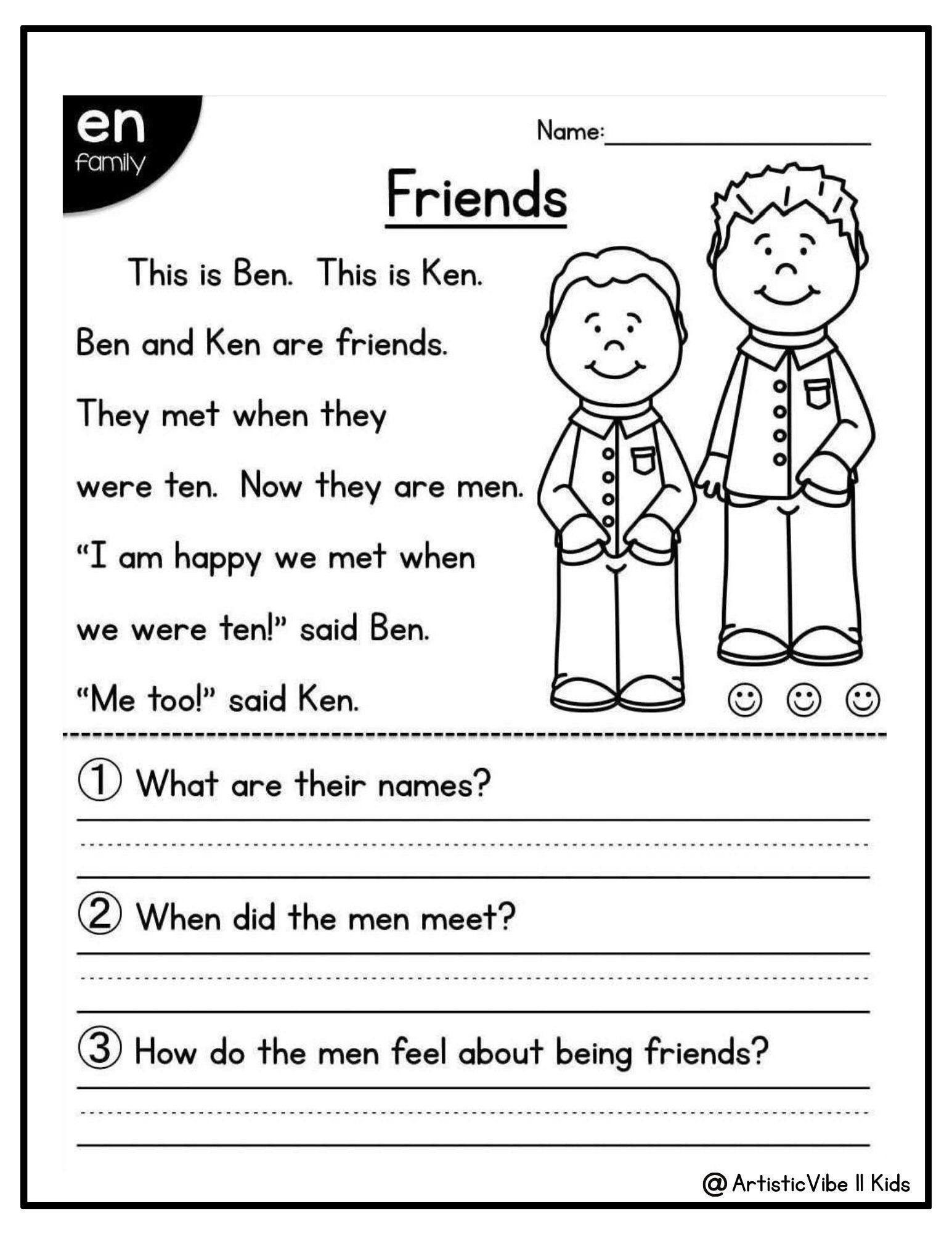 50 Kindergarten 1st Grade Reading Comprehension Passages Worksheets ...