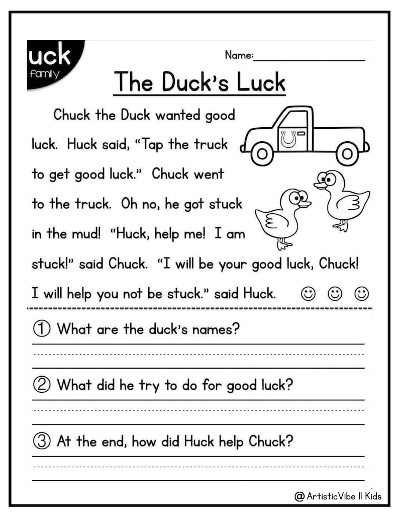 50 Kindergarten 1st Grade Reading Comprehension Passages Worksheets ...