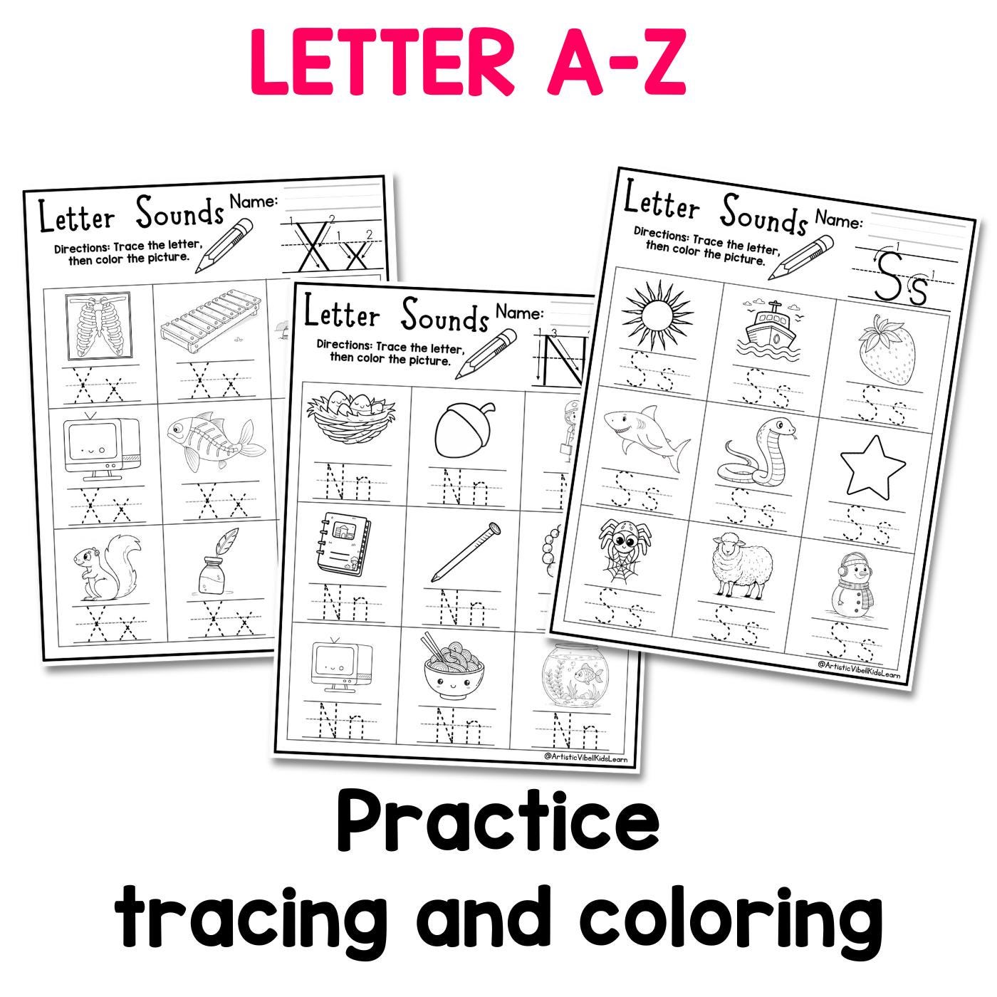 Alphabet Beginning Sounds Worksheets Letters Color & Trace Handwriting ...