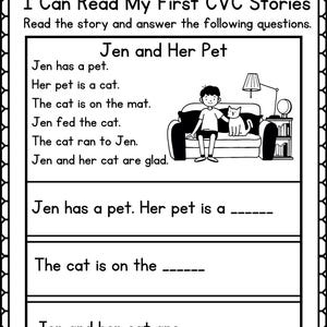 Phonics Worksheets My First CVC Sentences for Kindergarten and First ...