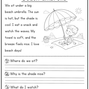 1st Grade Summer Reading Comprehension Passages Kindergarten Passages ...