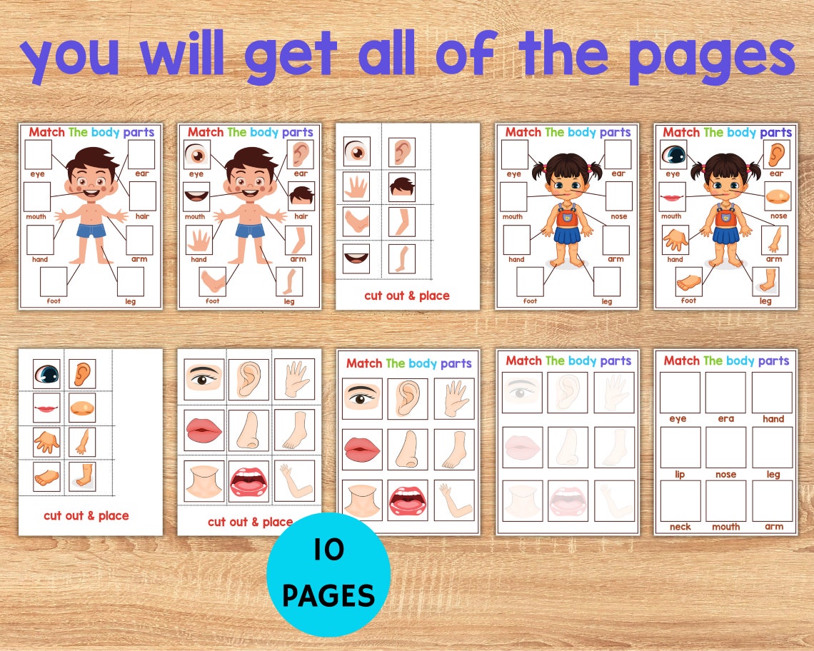 Body Parts Matching Game Bundle Activity Printable, Toddler Busy Book ...