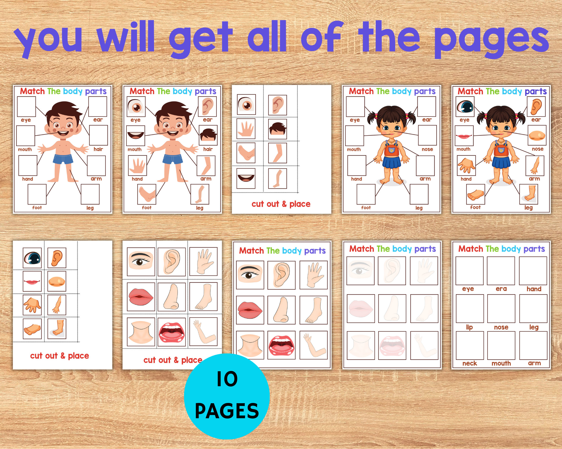 Body Parts Matching Game Bundle Activity Printable, Toddler Busy Book ...