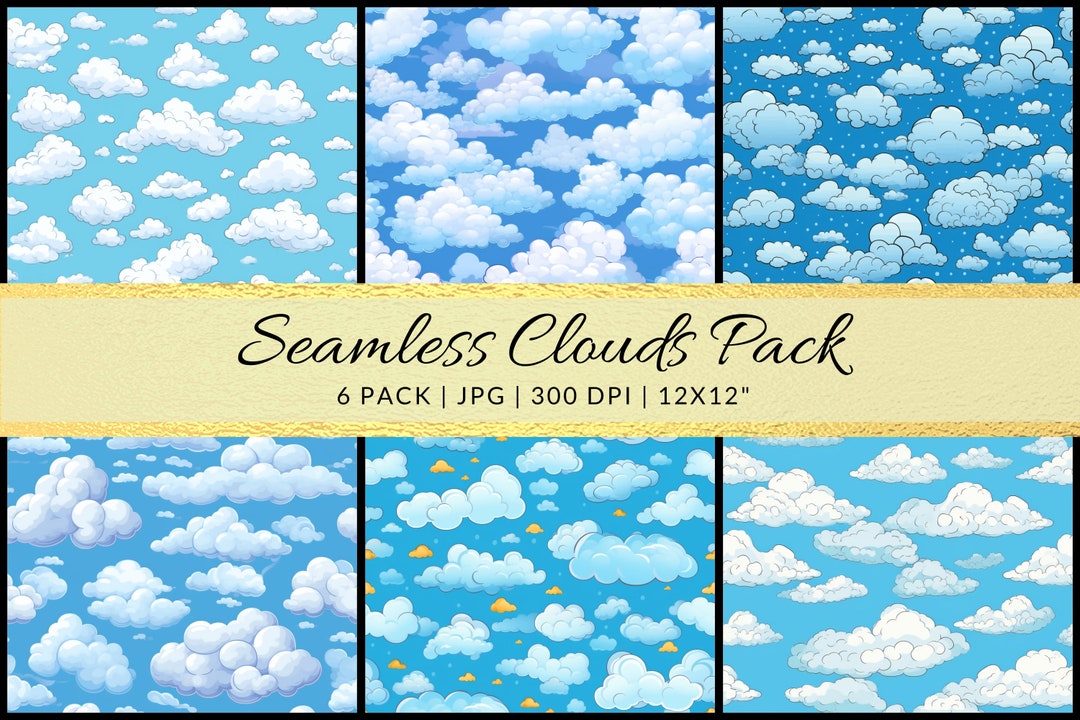 Blue Sky Clouds Seamless Pattern Art - for T-shirt Prints, Leggings, Mugs, Wall Art, Crafts ...
