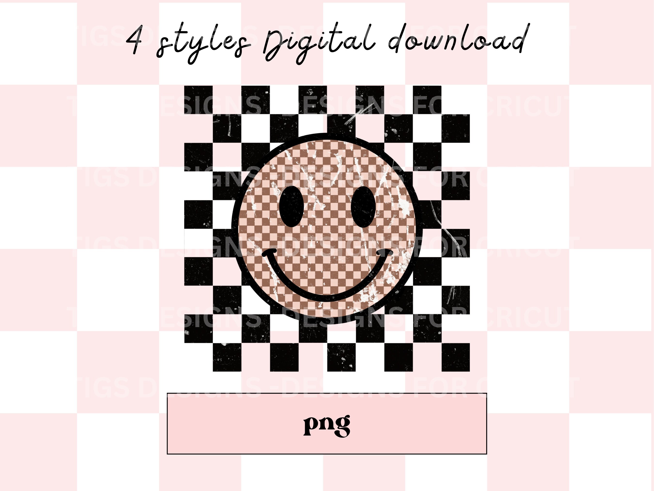 Checkered Smiley Face PNG Retro Distressed Groovy Smiley Face Check ...