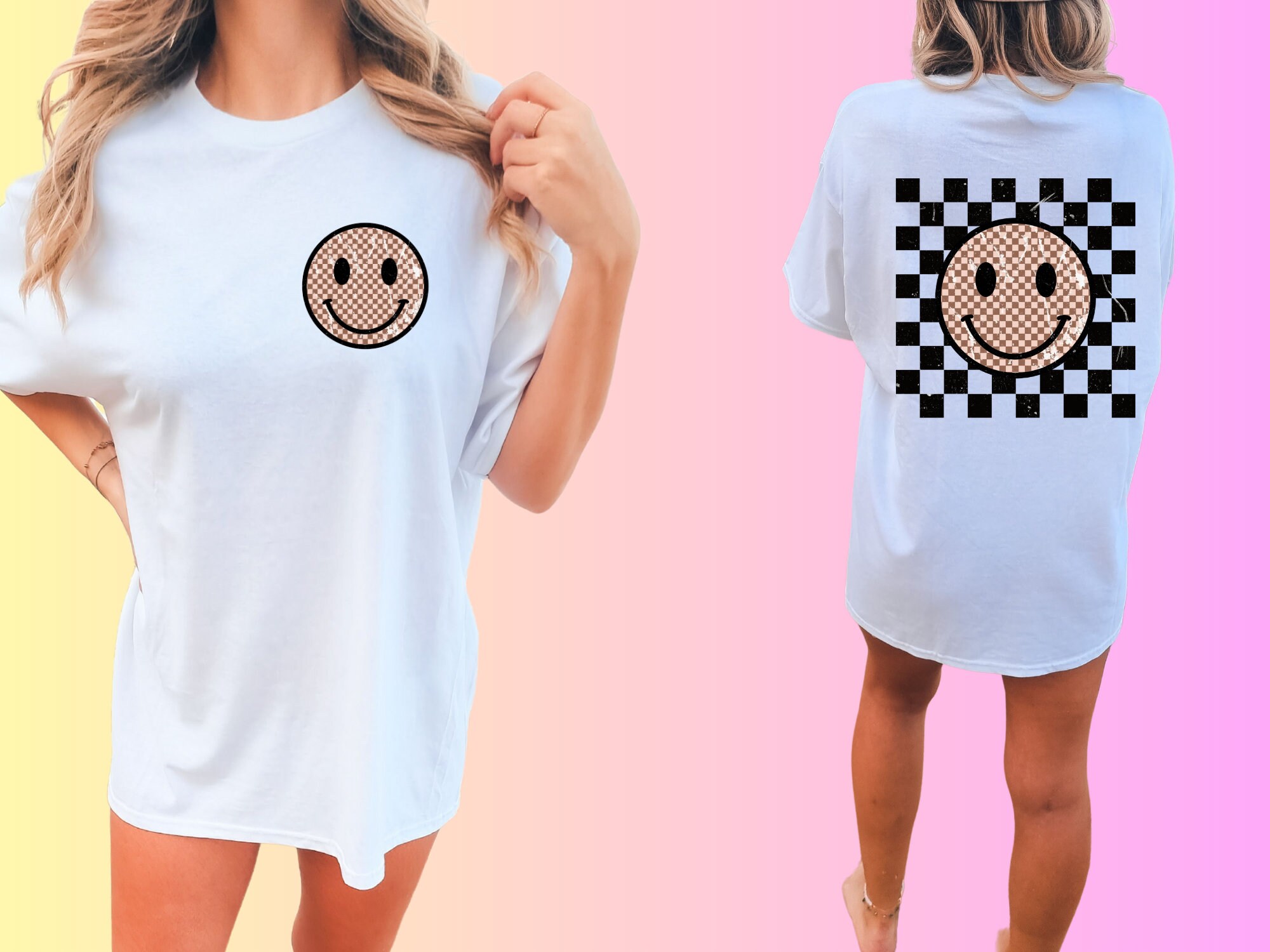 Checkered Smiley Face PNG Retro Distressed Groovy Smiley Face Check ...