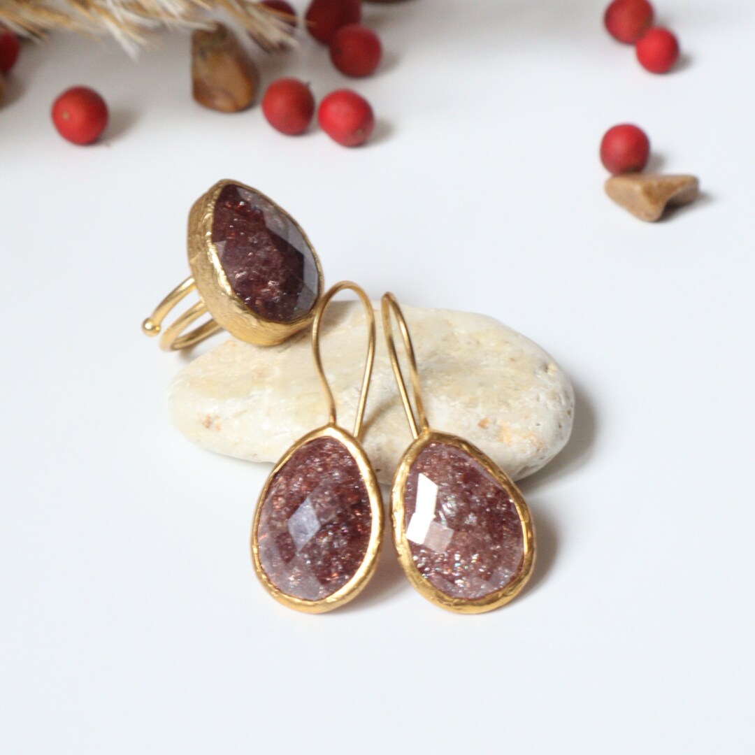 Handmade Gemstone Jewelry Set,gemstone Earrings and Ring,unique Jewelry ...