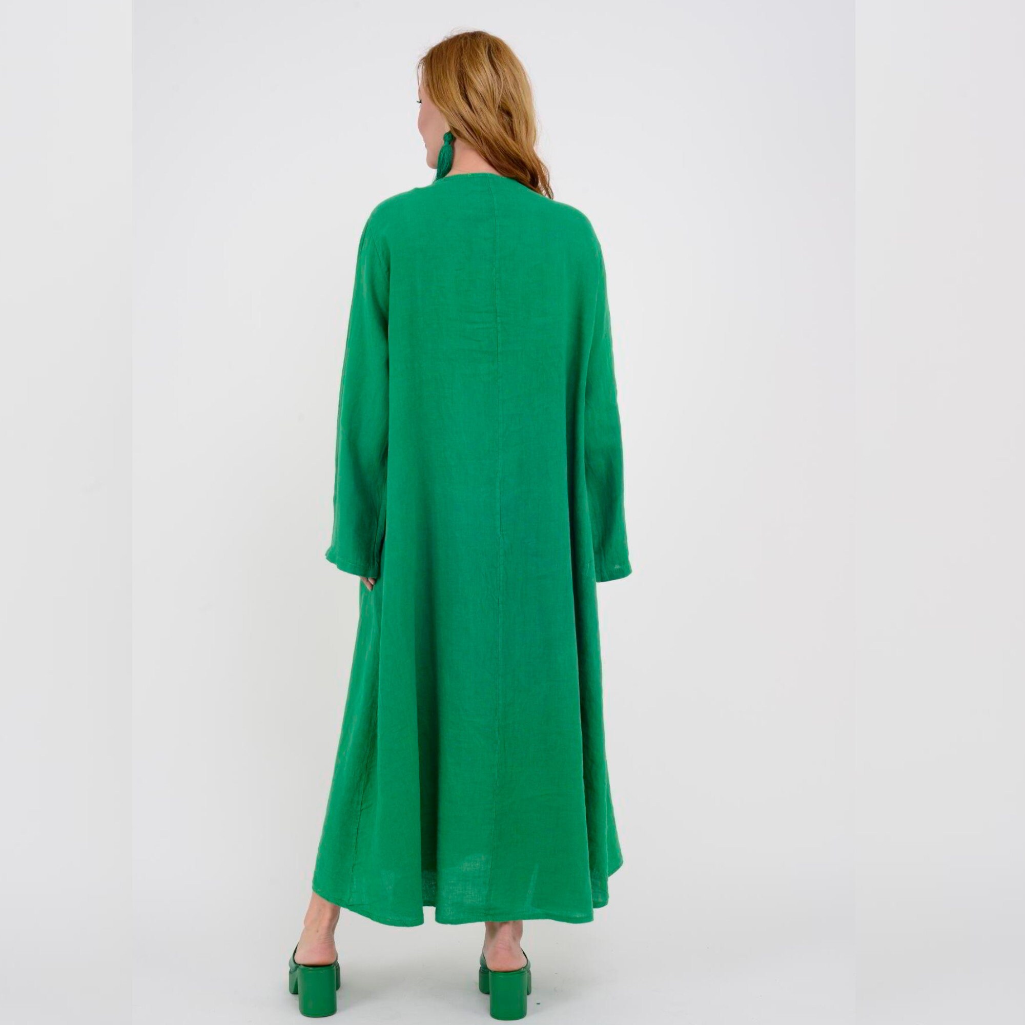 Bohemian Linen Dress Loose Fitting Dress V Neck Linen Dress Flowy