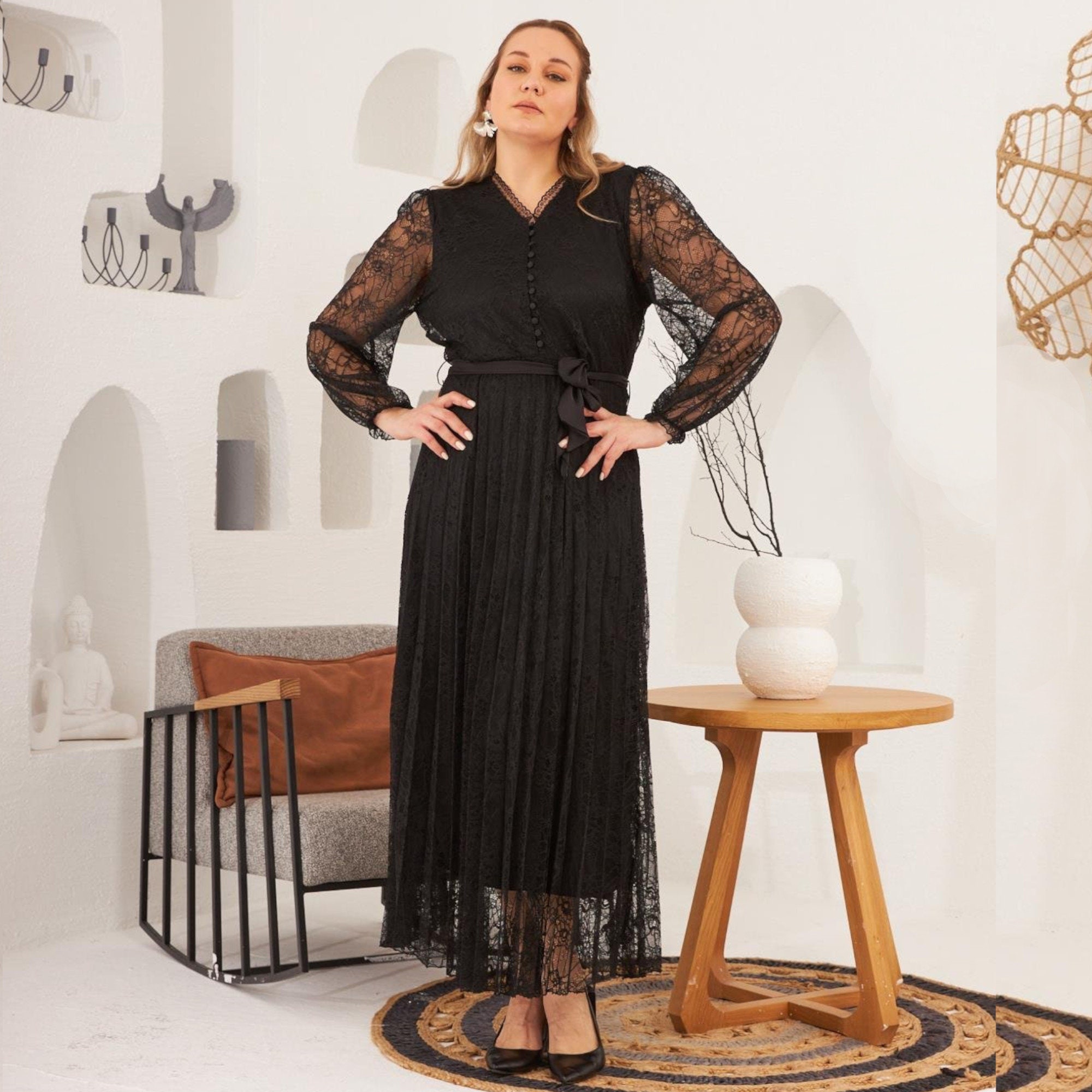 PLUS SIZE BLACK Lace Dress, Plus Size Evening Gown, Plus Size Occasion ...