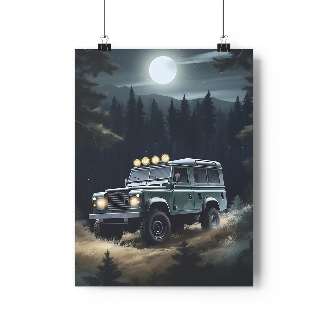 Drawing of a Land Rover Defender at Fullmoon Premium Poster - Etsy