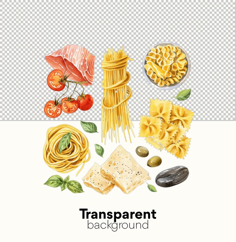 Pasta Clipart: Italian Food, Pizza, Ravioli, Spaghetti, Lasagna Digital ...
